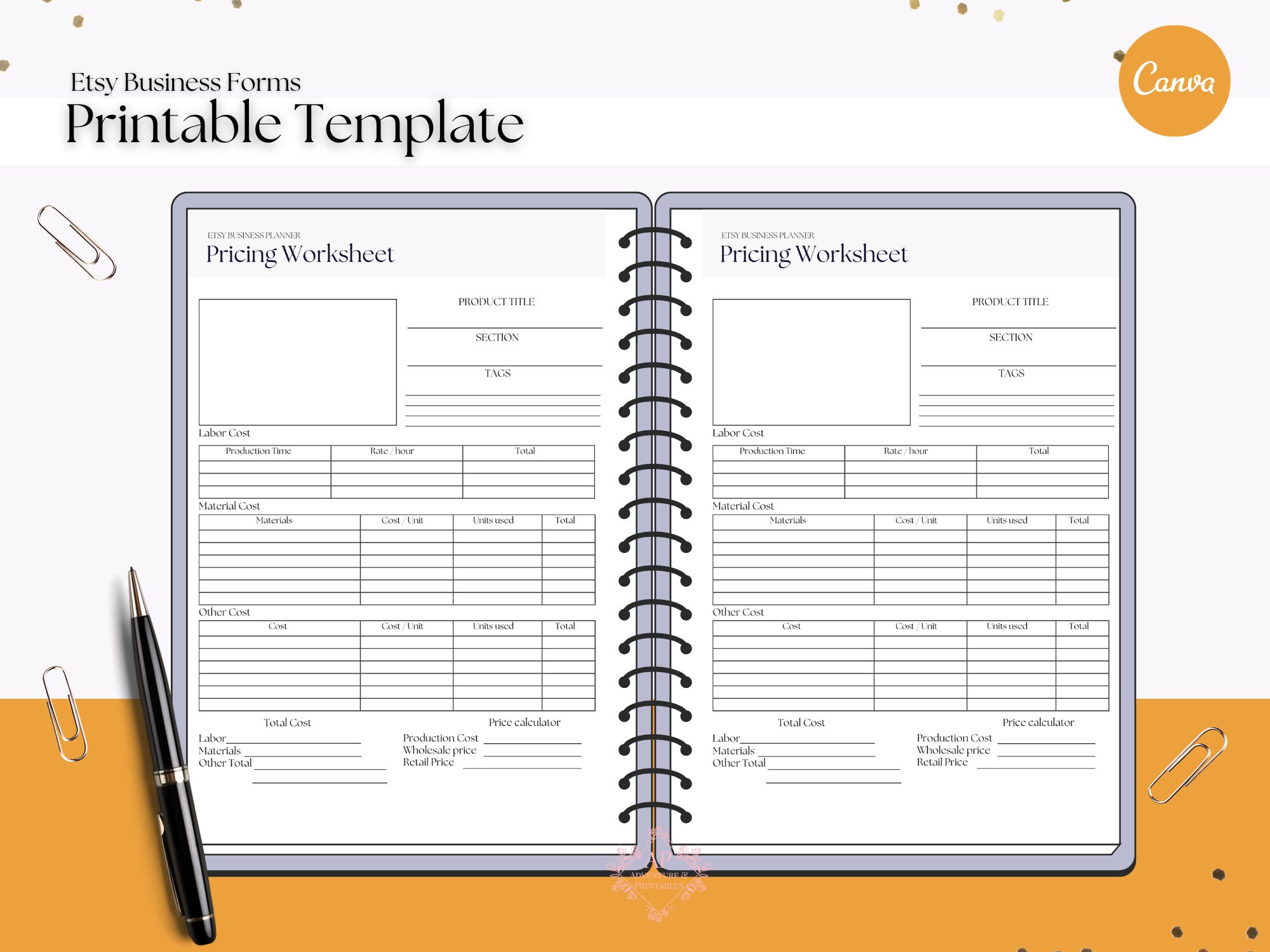 Etsy Product Pricing Worksheet, Etsy Business Planner Printable, Etsy ...