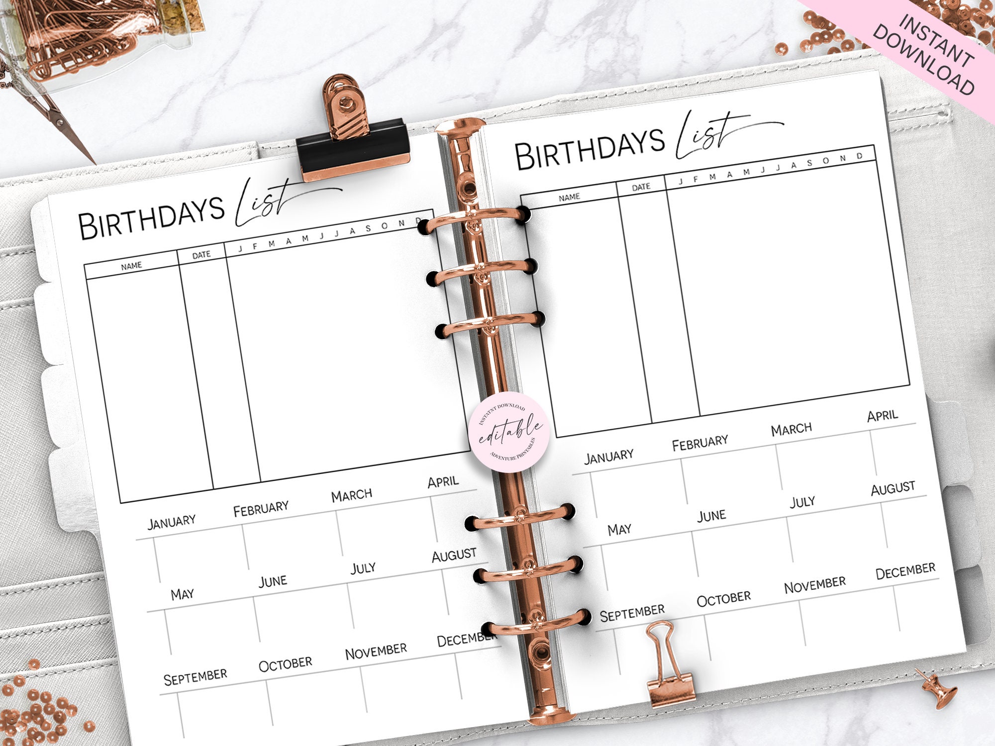 Birthdays List Printable, Family Birthdays Tracker, Birthdays Planner ...