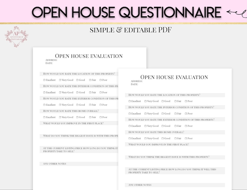 Open House Evaluation Form,open House Questionnaire, Pink Real Estate ...