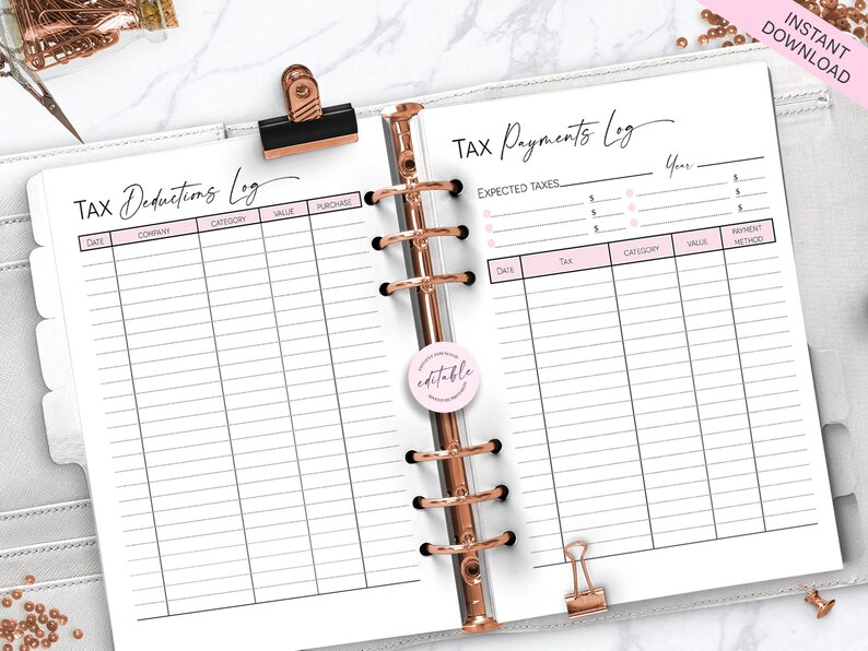 Tax Deductions Log, Tax Deductions Tracker, Tax Time Deductions ...