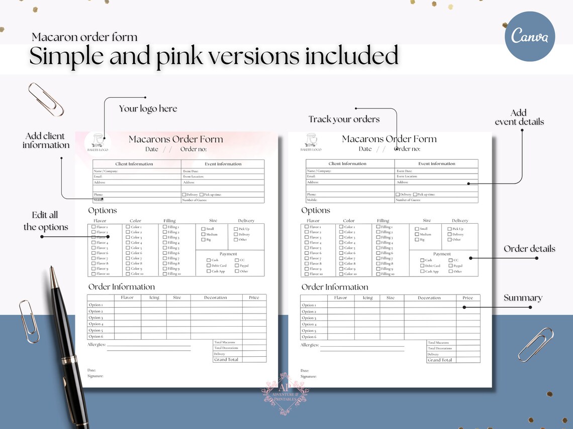 Macarons Order Form Editable Bakery Forms Pastires Order - Etsy
