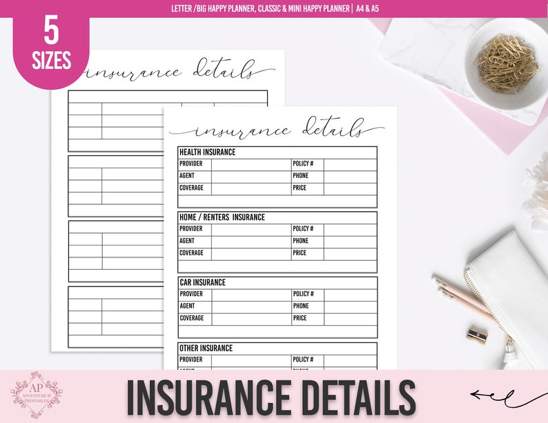 Insurance Information Tracker, Household Insurance Details, Car ...