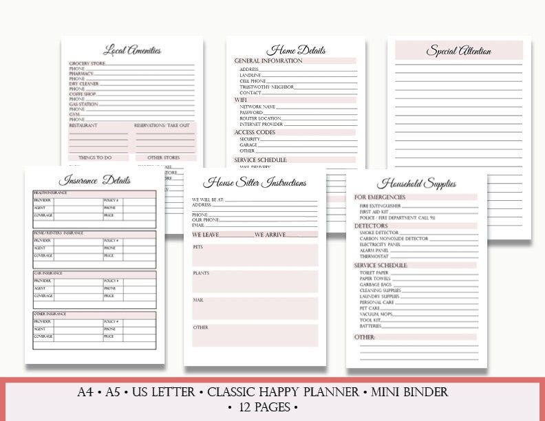 House Sitter Notes and Instructions, Printable House Sitter Notes ...