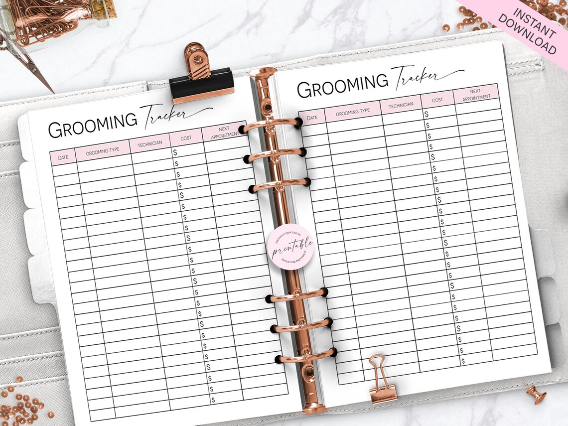Dog Grooming Tracker, Pet Grooming Schedule, Printable Pet Planner - Etsy
