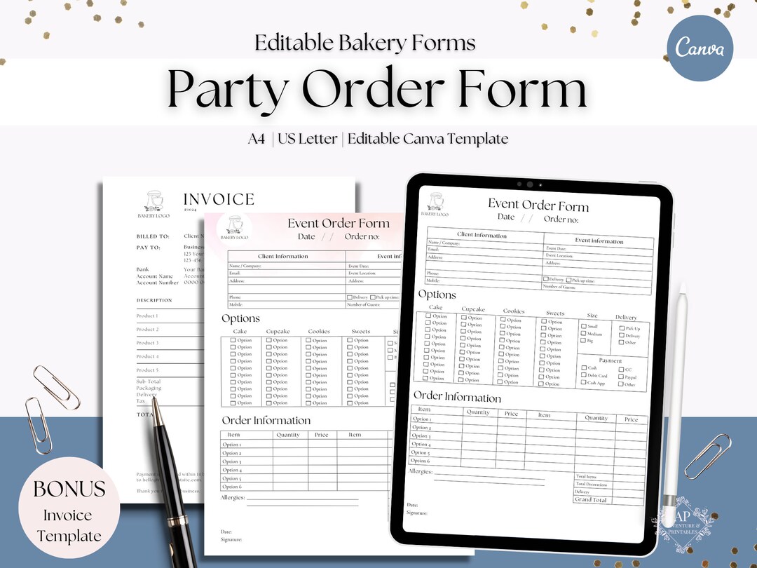 Party Cake and Sweets Order Form, Editable Bakery Forms, Cake Order ...