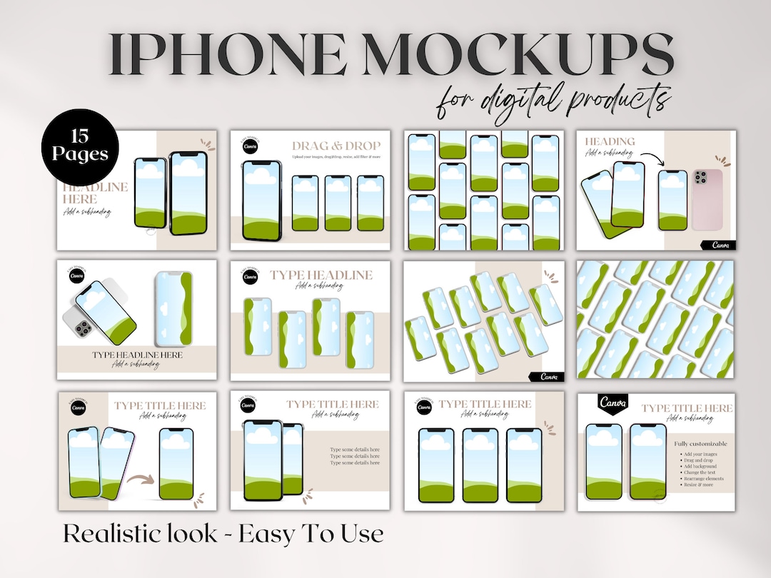 IPhone Mockup Canva Template, Realistic iPhone Mockups, Smartphone ...