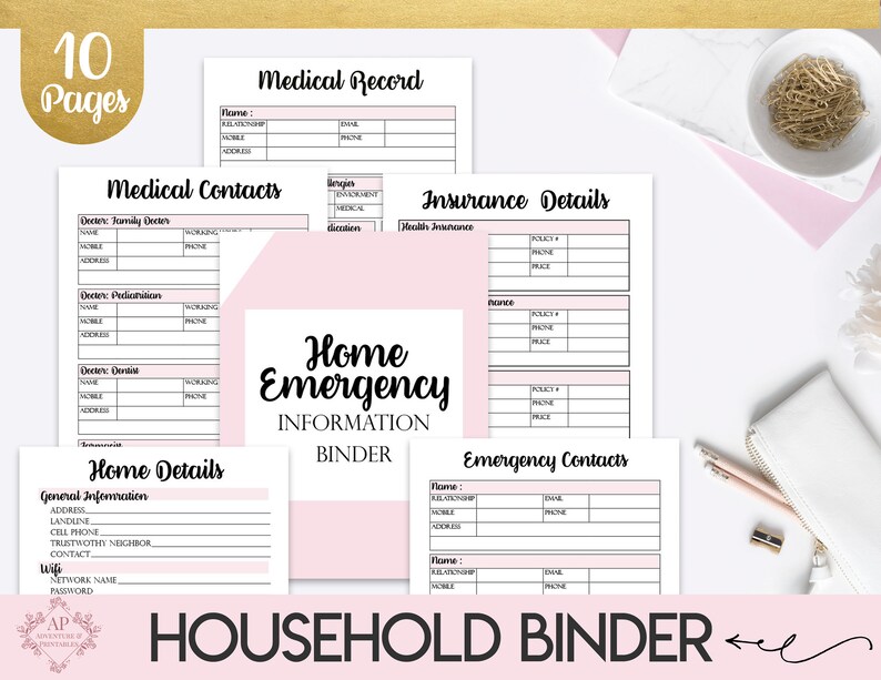 Home Emergency Information Binder, Insurance Information, Medical ...