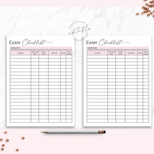 Exam Check List, Student Exam Preparation List, Semester Exams List ...