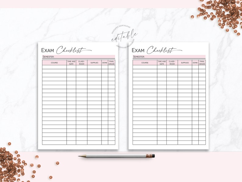 Exam Check List, Student Exam Preparation List, Semester Exams List ...