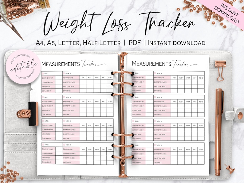 Weight Loss Tracker Printable Form, Weight Loss Progress Log, Fitness ...