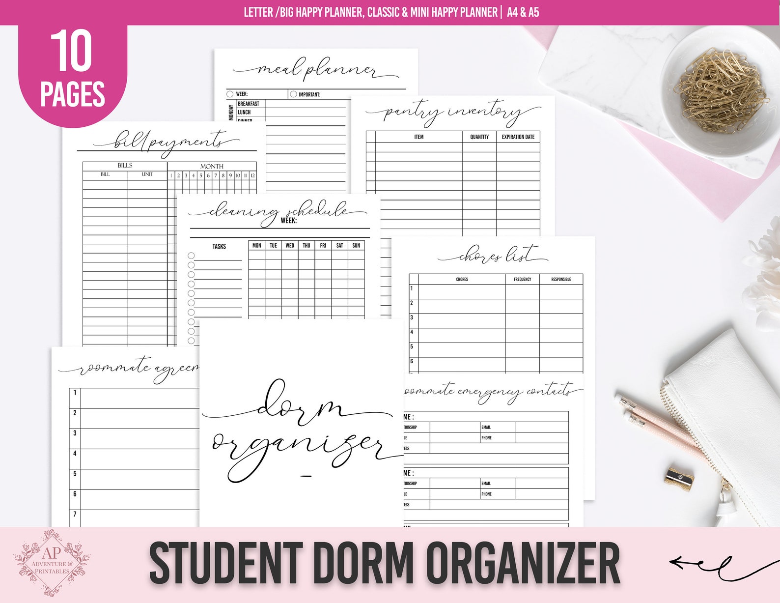 Student Dorm Room Planner, College Student Dorm Kit, Student Survival ...