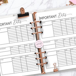 Important Dates Page, Dates to Remember Planner Insert, Happy Planner ...