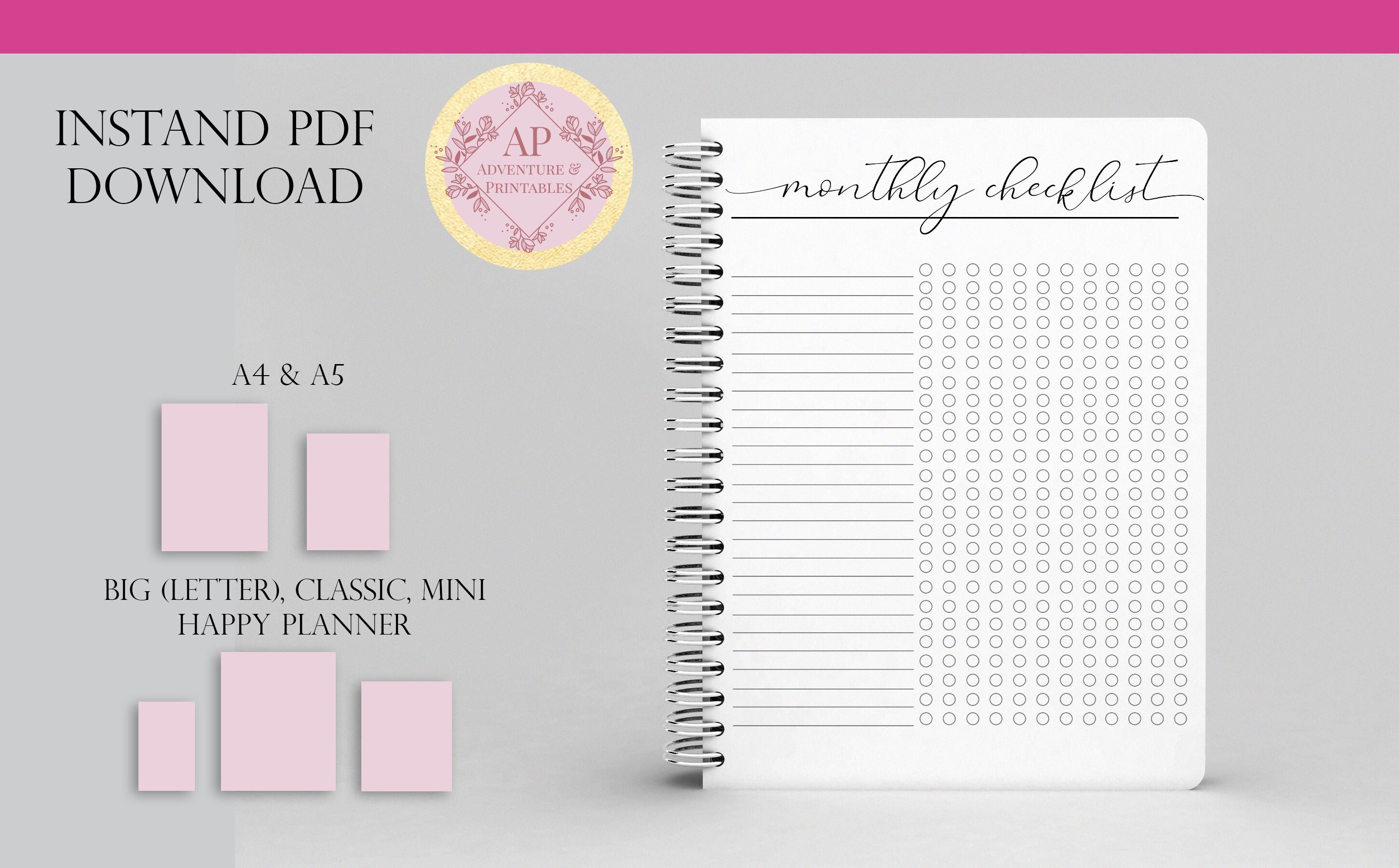 Monthly Checklist Printable Planner Insert, Yearly Tracker, Monthly ...