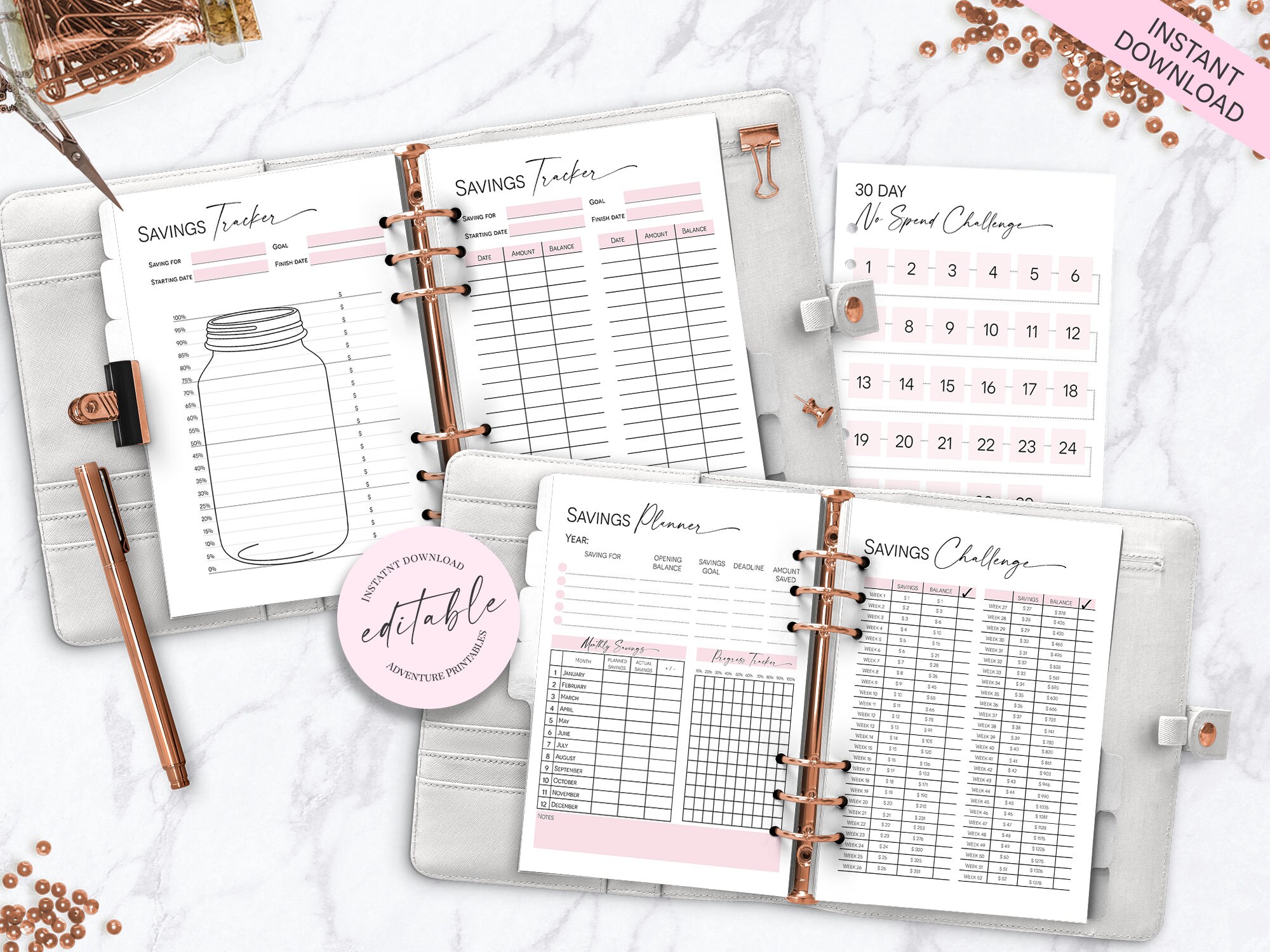 Savings Planner Worksheets, Savings Worksheets, Finance Planner, 30 Day ...