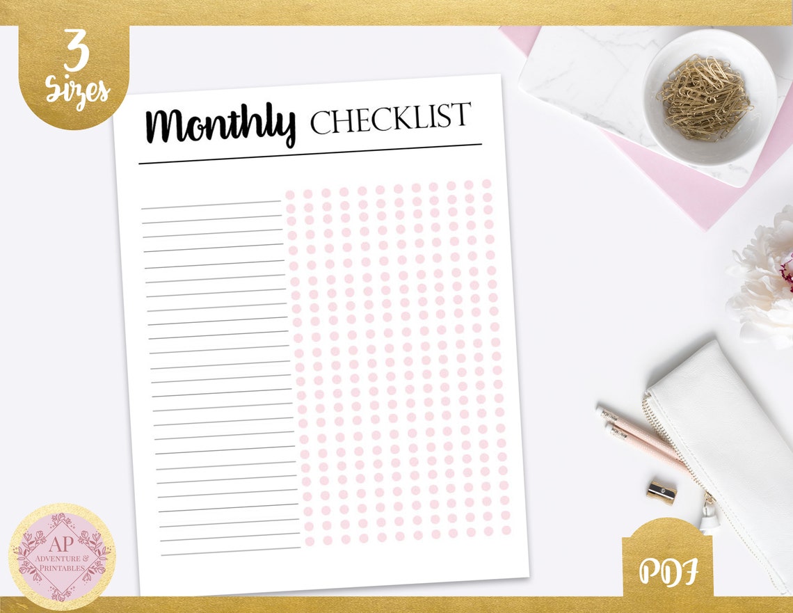 Monthly Checklist Printable Planner Insert, Yearly Tracker, Monthly ...