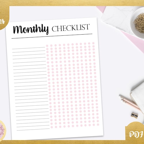 Monthly Checklist Printable Planner Insert Yearly Tracker - Etsy