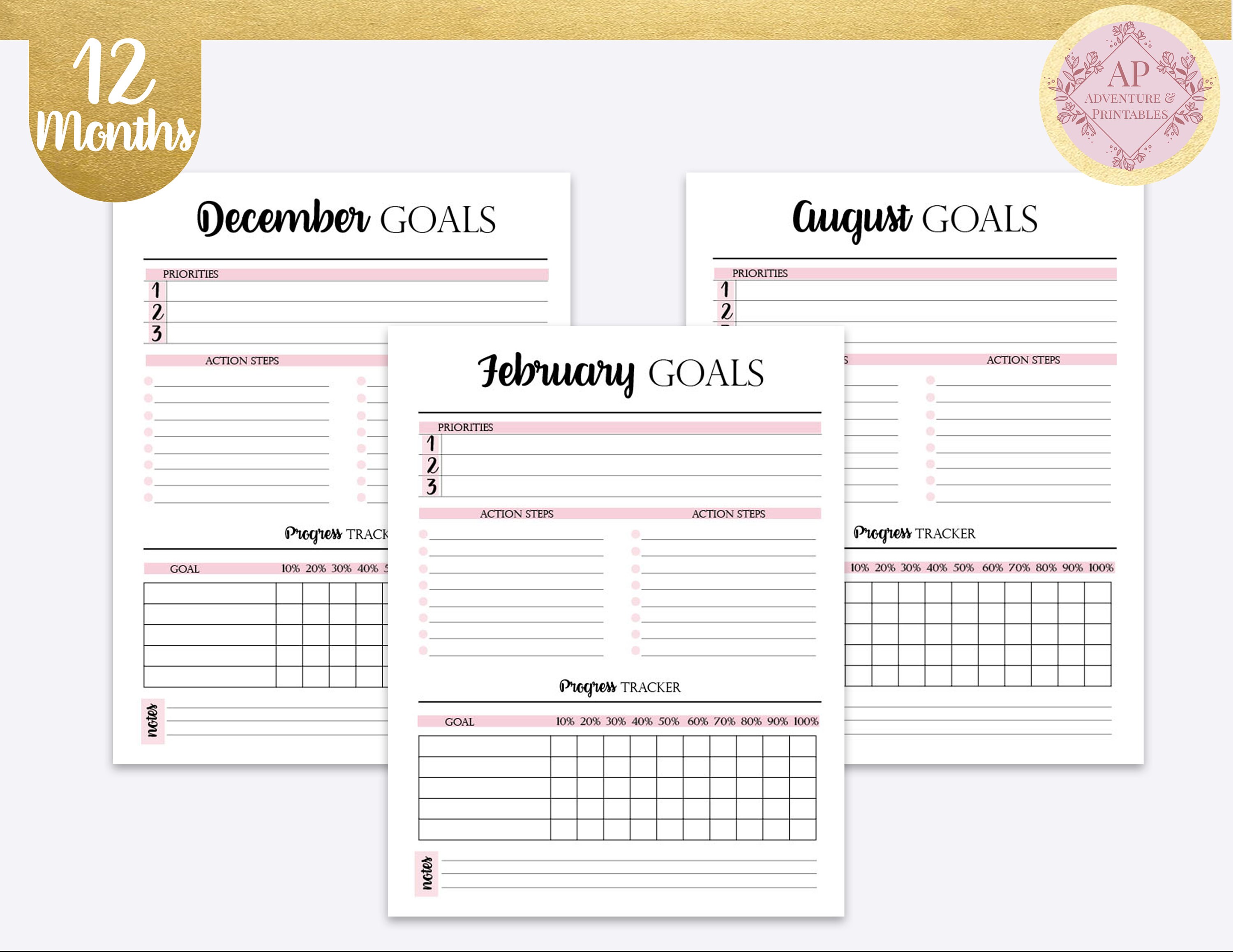 Goal Planner for 2019-2020-2021 Bundle, Goal Setting, Goal Tracker ...
