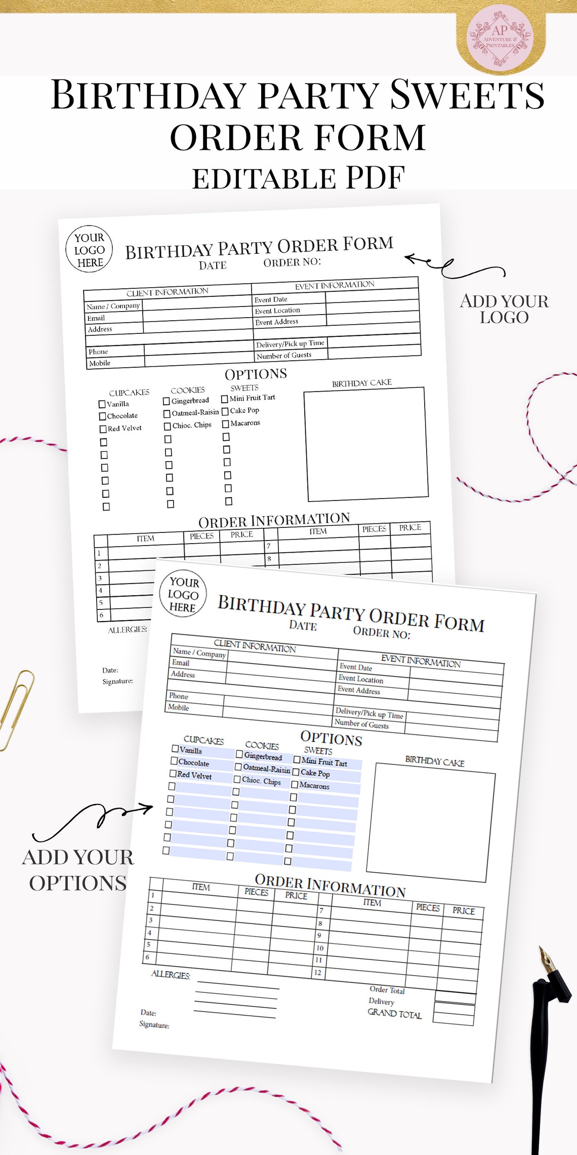 Birthday Party Sweets Order Form Editable Bakery Forms Cake - Etsy