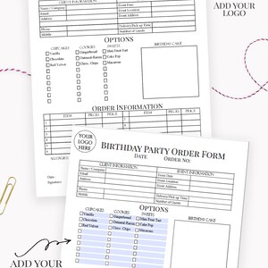 Birthday Party Sweets Order Form Editable Bakery Forms Cake | Etsy