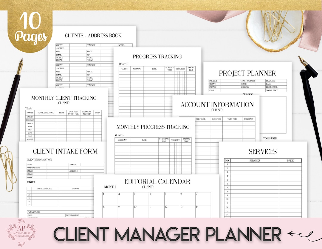 Client Management Planner Pages, Client Intake Form, Project Manager ...