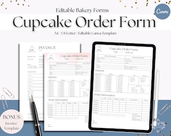 Editable Custom Cupcake Order Form Canva Template Baking Bakery ...