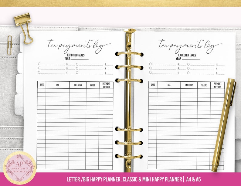 Tax Payments Log, Taxes Tracker, Tax Time Deductions - Etsy