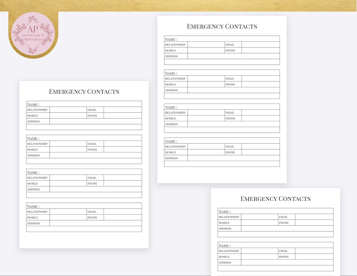 Emergency Contacts List, Editable Emergency Information List - Etsy