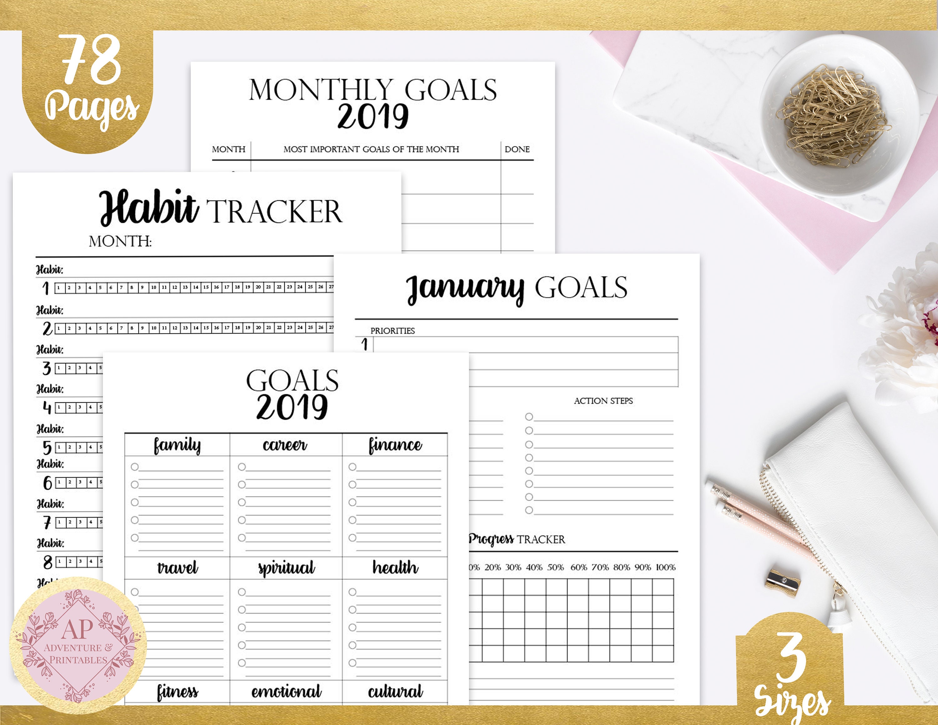 Goal Planner for 2019-2020-2021 Bundle, Goal Setting, Goal Tracker ...
