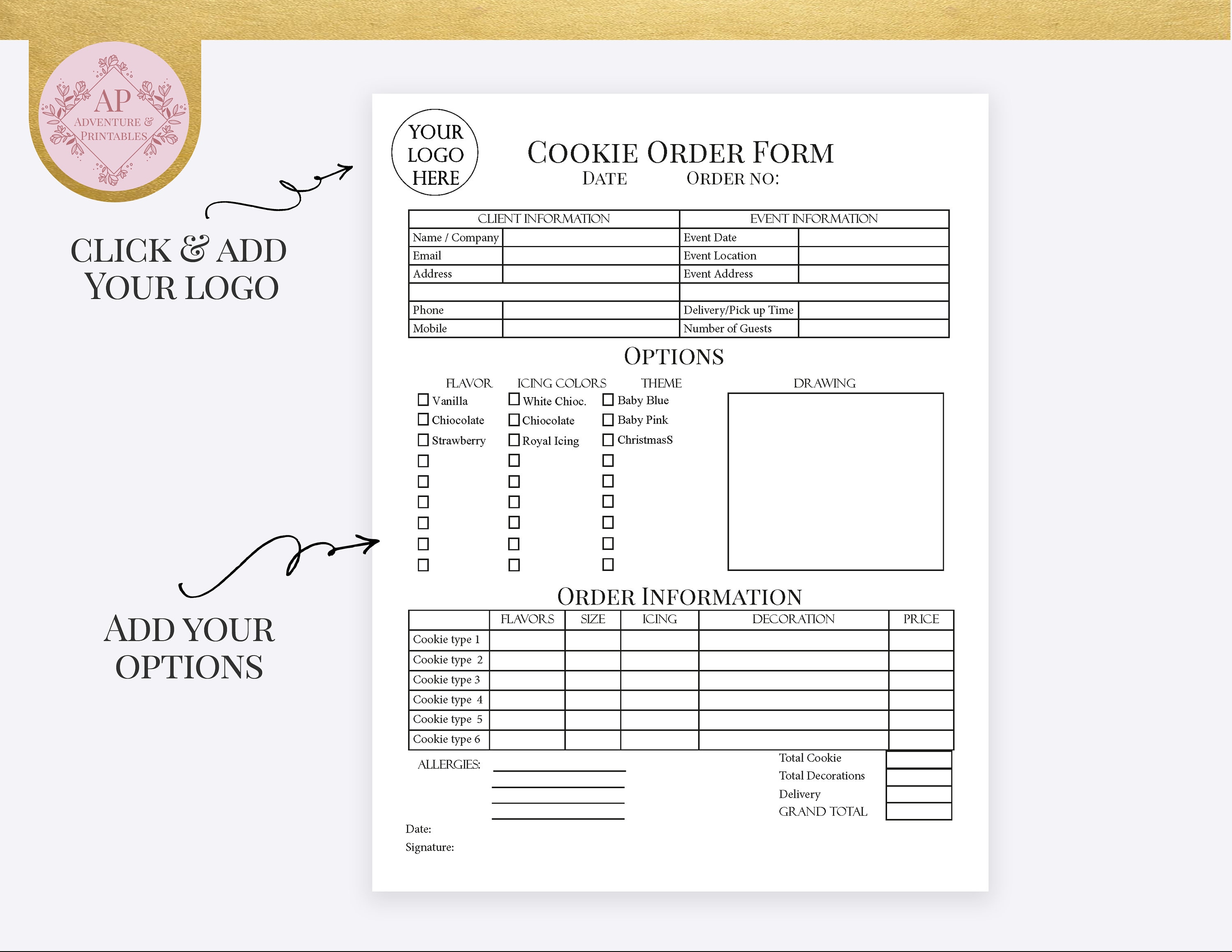 Custom Cookie Order Form Bakery Forms Cookie Order Form - Etsy