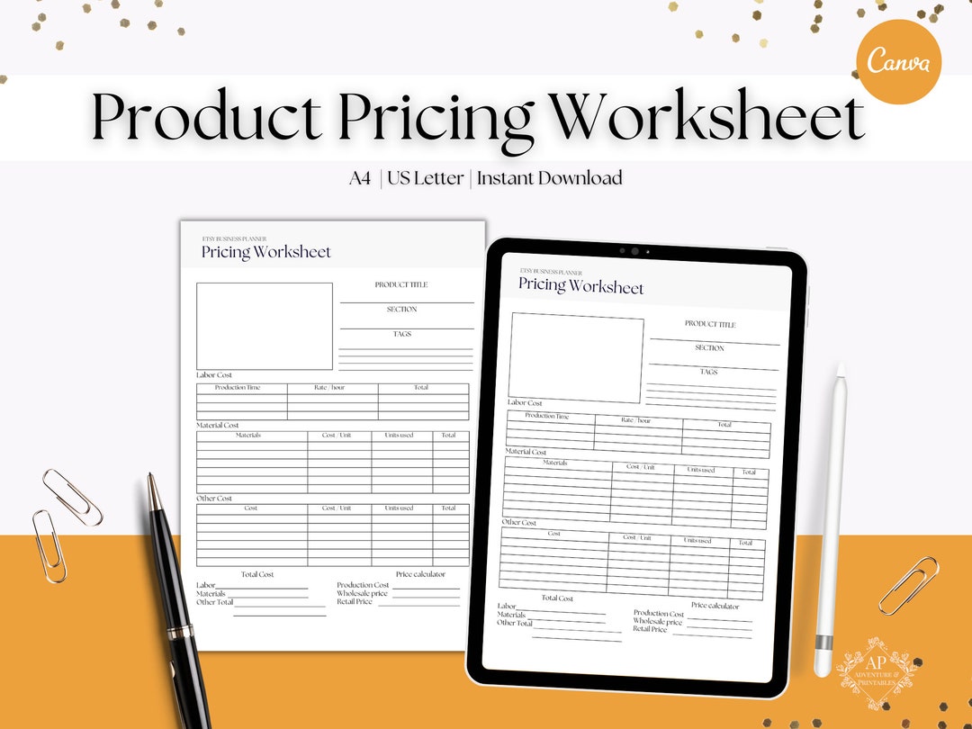 Etsy Product Pricing Worksheet, Etsy Business Planner Printable, Etsy ...