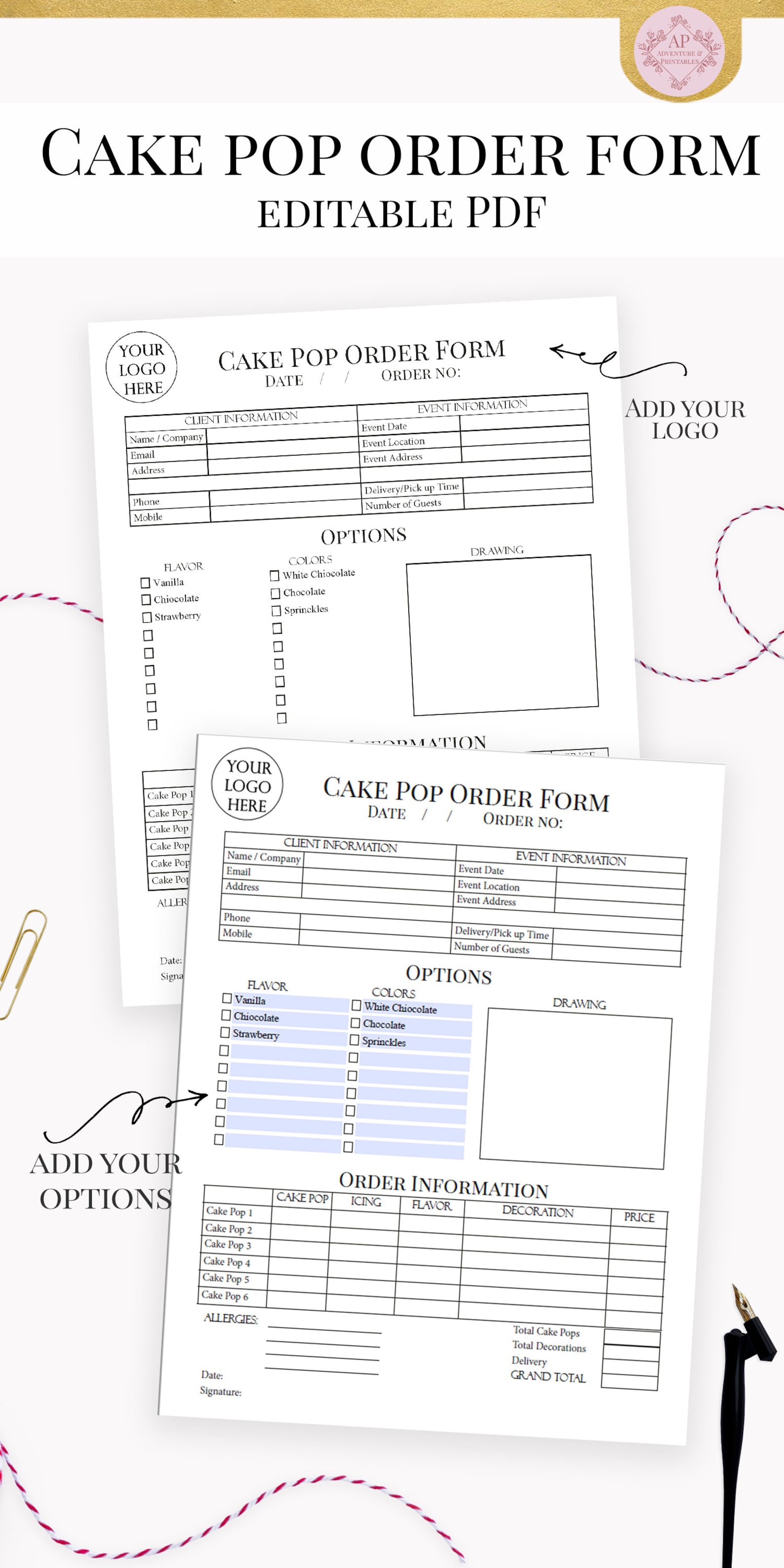 Custom Cake Pop Order Form Bakery Forms Cake Pop Order Form - Etsy UK