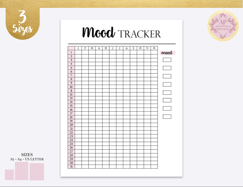 Monthly Mood Tracker Anxiety Tracker Mood Journal Mood - Etsy