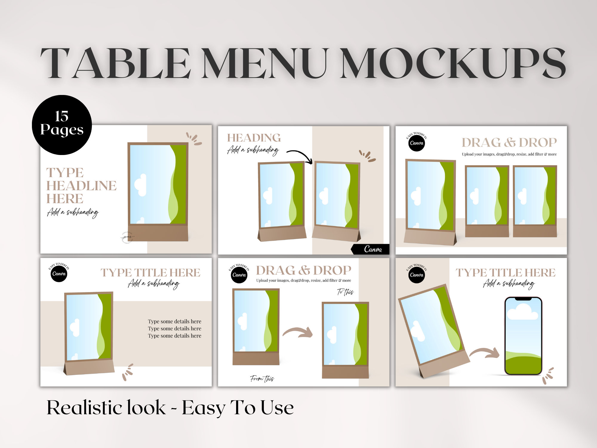 Table Menu Canva Mockup Template, Realistic Menu Mockups, Standing ...