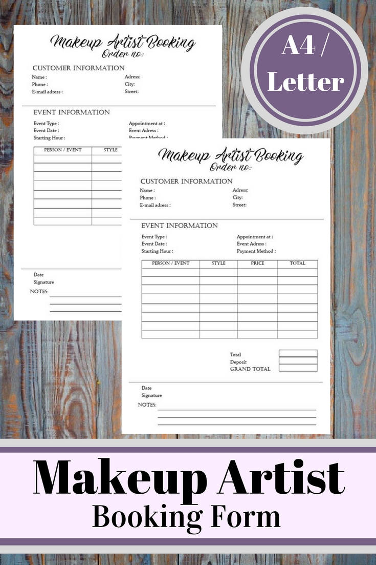 Makeup Artist and Hair Stylist Booking Forms, Wedding Makeup and Hair ...