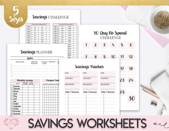 Savings Planner Worksheets Savings Worksheets Finance | Etsy