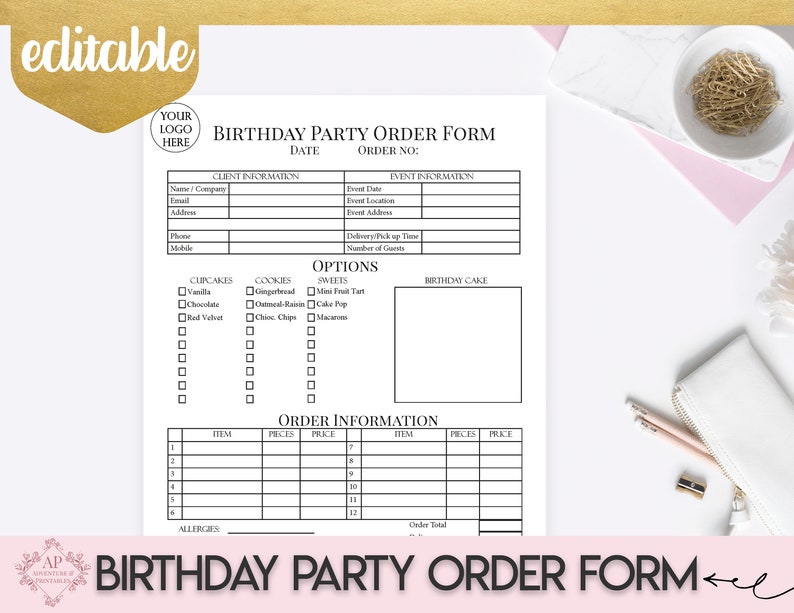Birthday Party Sweets Order Form Editable Bakery Forms Cake - Etsy