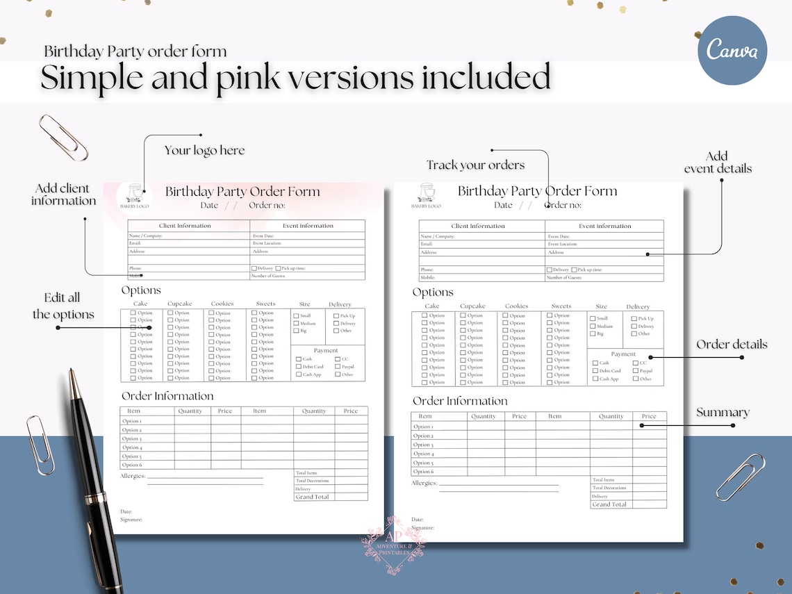 Birthday Party Sweets Order Form, Editable Bakery Forms, Cake Order ...