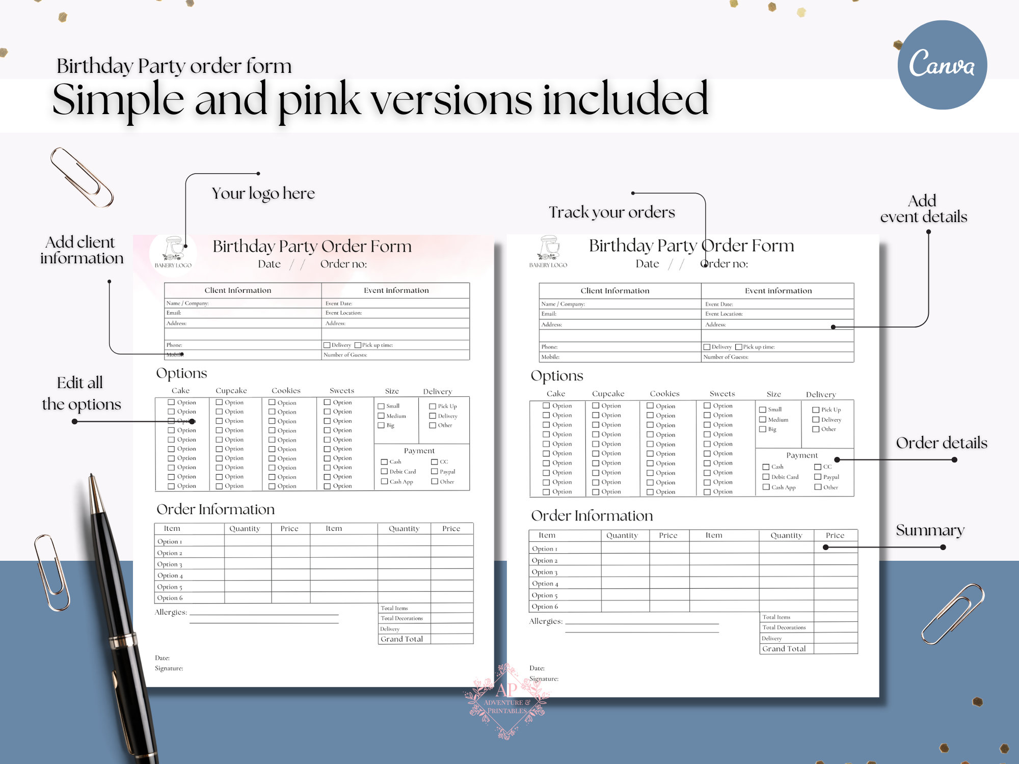 Birthday Party Sweets Order Form, Editable Bakery Forms, Cake Order ...