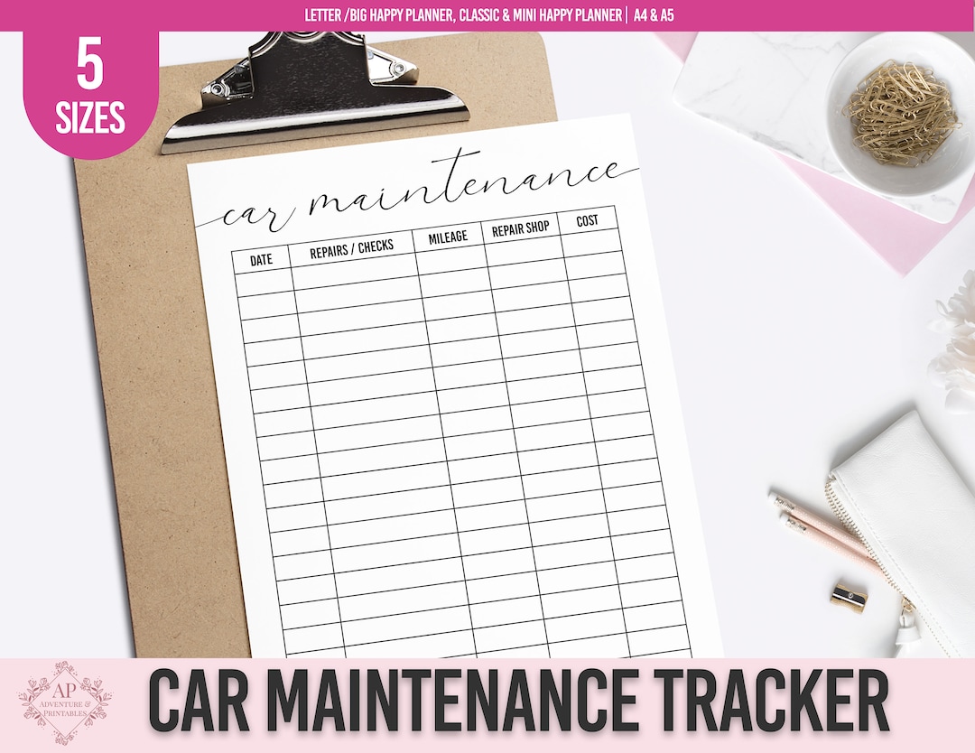 Car Maintenance Log, Vehicle Maintenance Tracker, Car Repairs Tracker ...