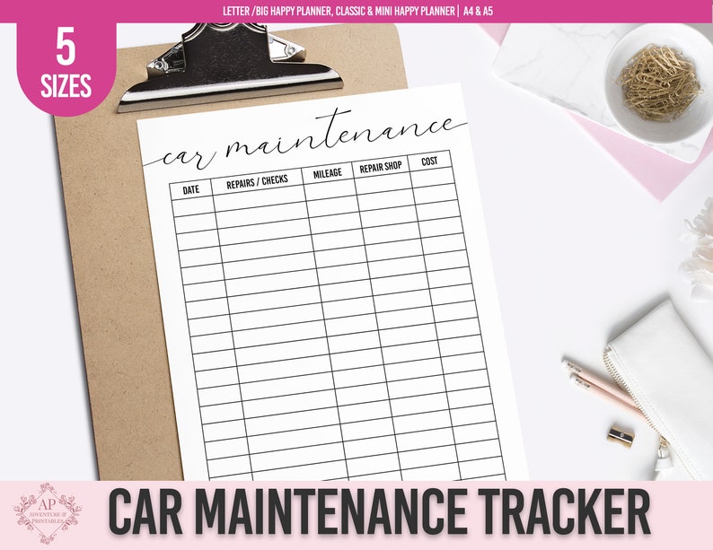 Car Maintenance Log, Vehicle Maintenance Tracker, Car Repairs Tracker ...