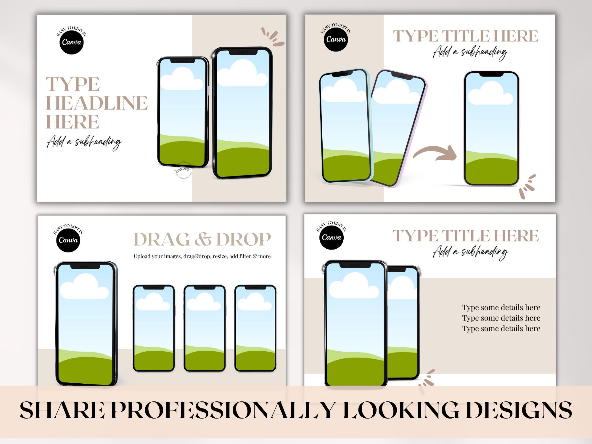 IPhone Mockup Canva Template, Realistic iPhone Mockups, Smartphone ...