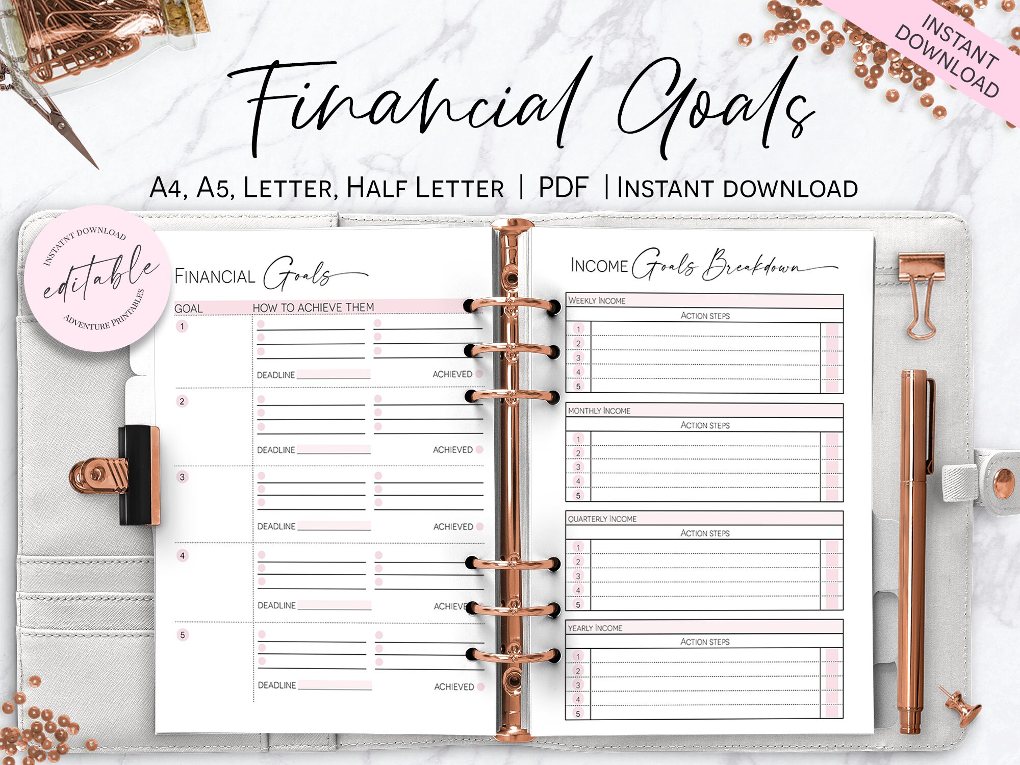 Financial Goals Planner, Yearly Finance Planner, Financial Goals ...