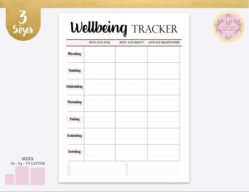 Wellbeing Tracker, Wellbeing Journal, Health and Wellbeing Tracker ...