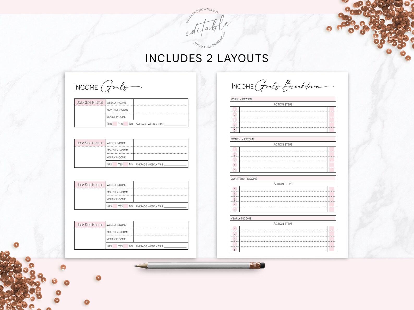 Income Goals Tracker, Yearly Income Planner Insert, Income Goals ...