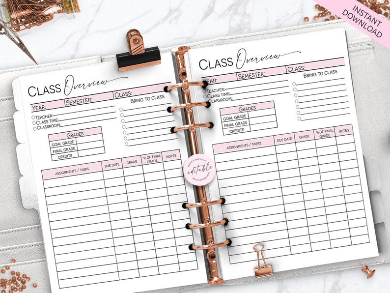 Class Overview Planner, Semester Class Overview, Collage Classes List ...