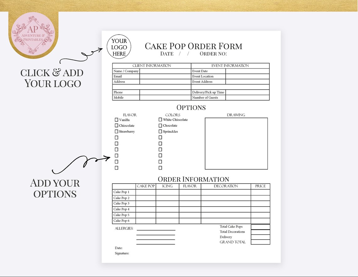 Custom Cake Pop Order Form Bakery Forms Cake Pop Order Form - Etsy UK
