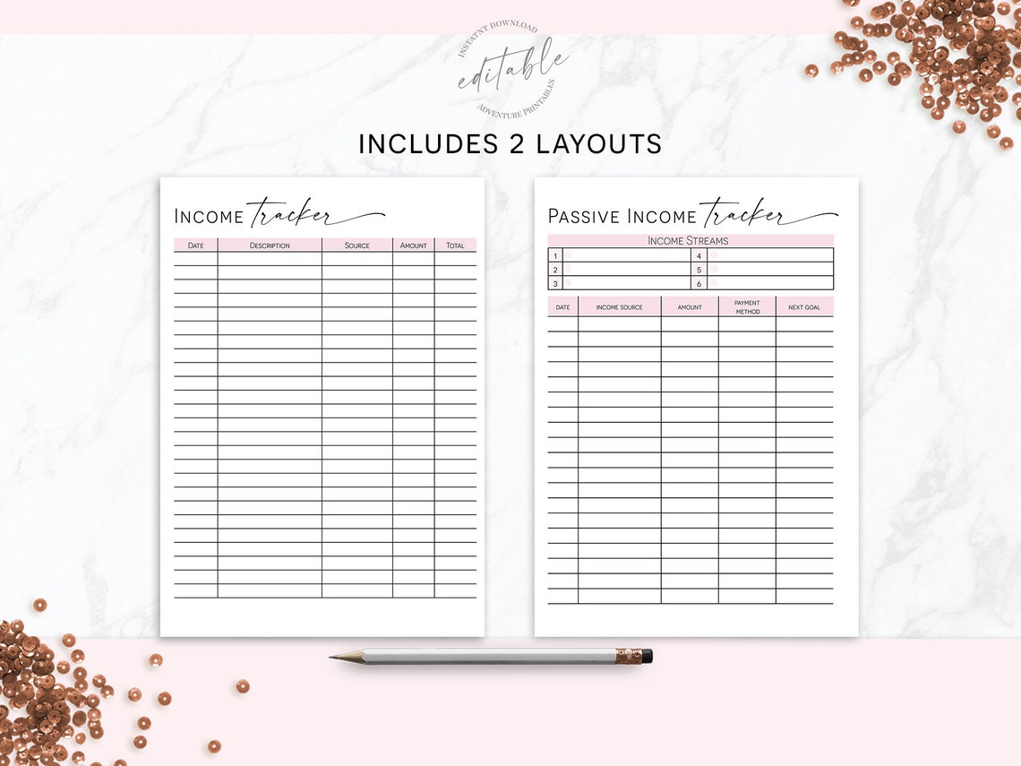 Income Tracker, Passive Income Tracker, Money Log, Paycheck Tracker ...