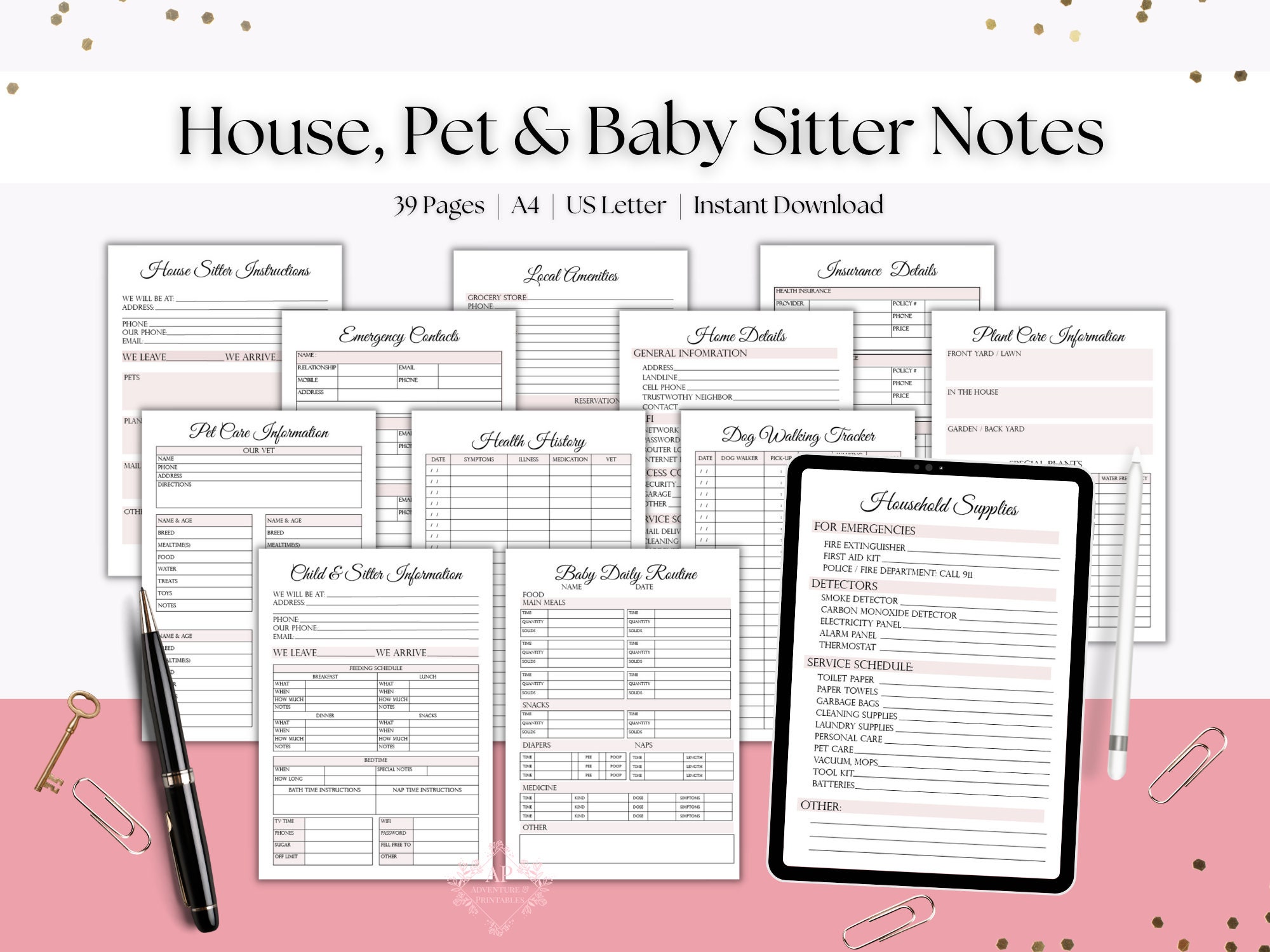 Baby Sitter Notes, Pet Sitter Notes, House Sitter Notes, Sitter ...