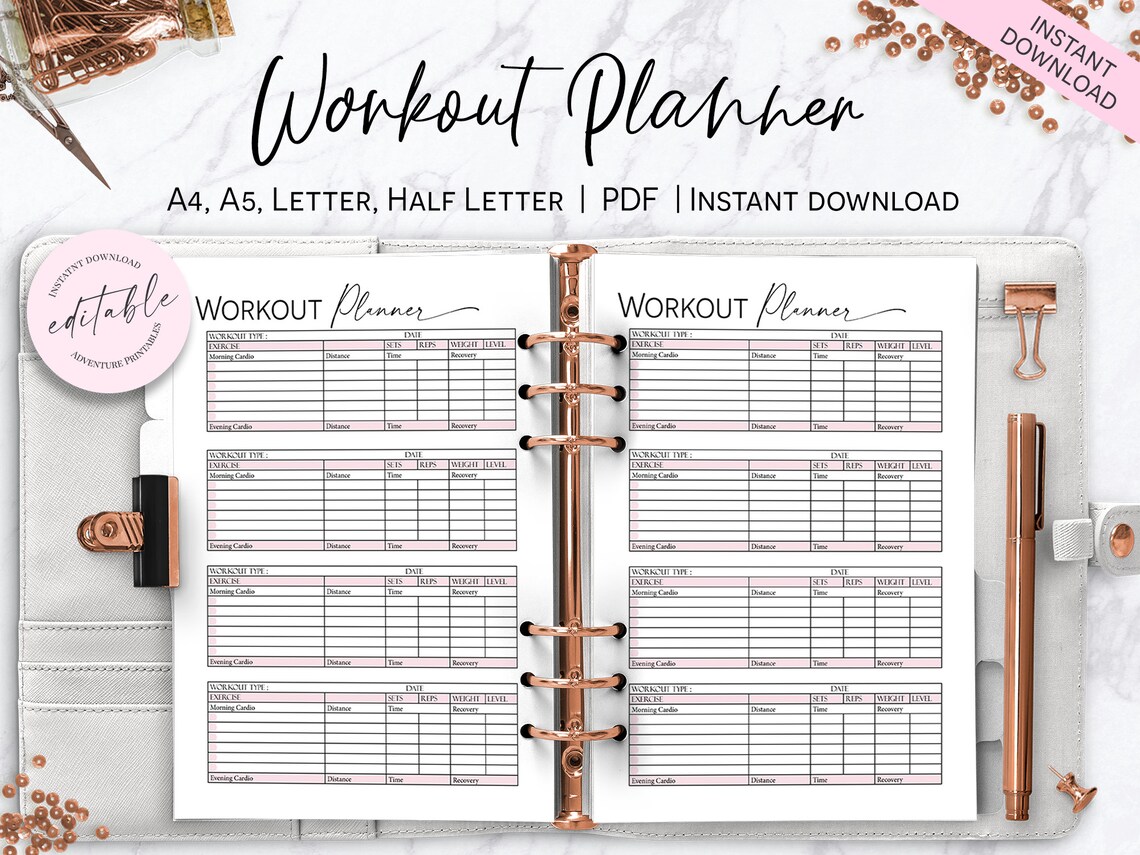 Buy Workout Planner, Fitness Planner Printable, Weekly Exercise Plan ...