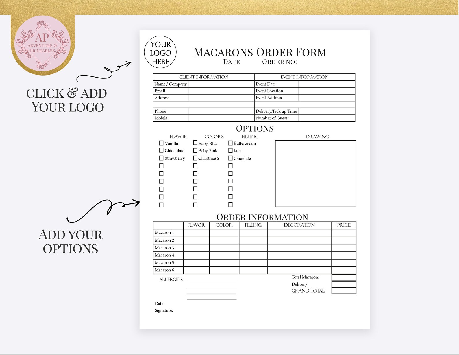 Macarons Order Form Editable Bakery Forms Sweets Order Form | Etsy
